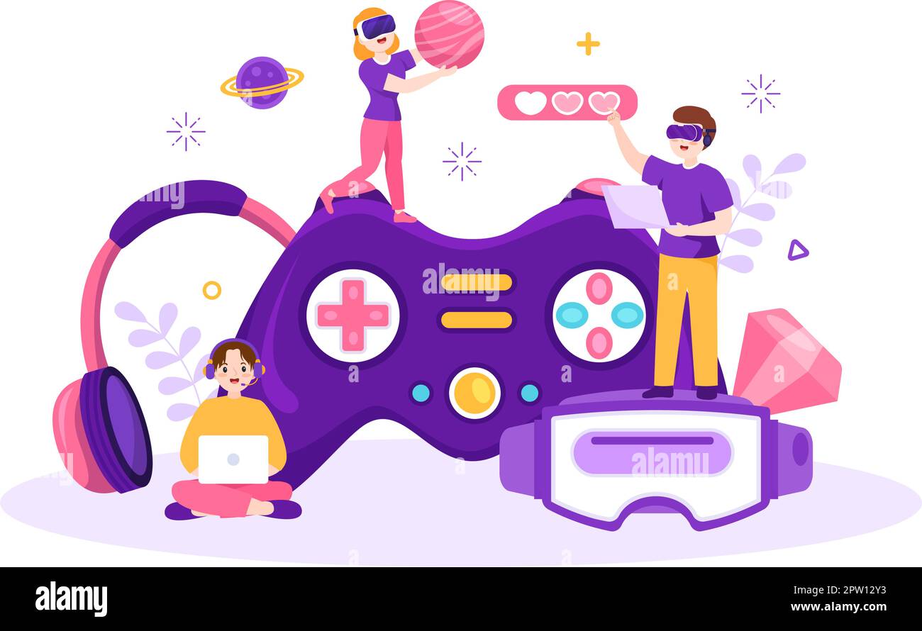 Video Game with Kids Playing Gamepad Controllers Fighting Console on ...