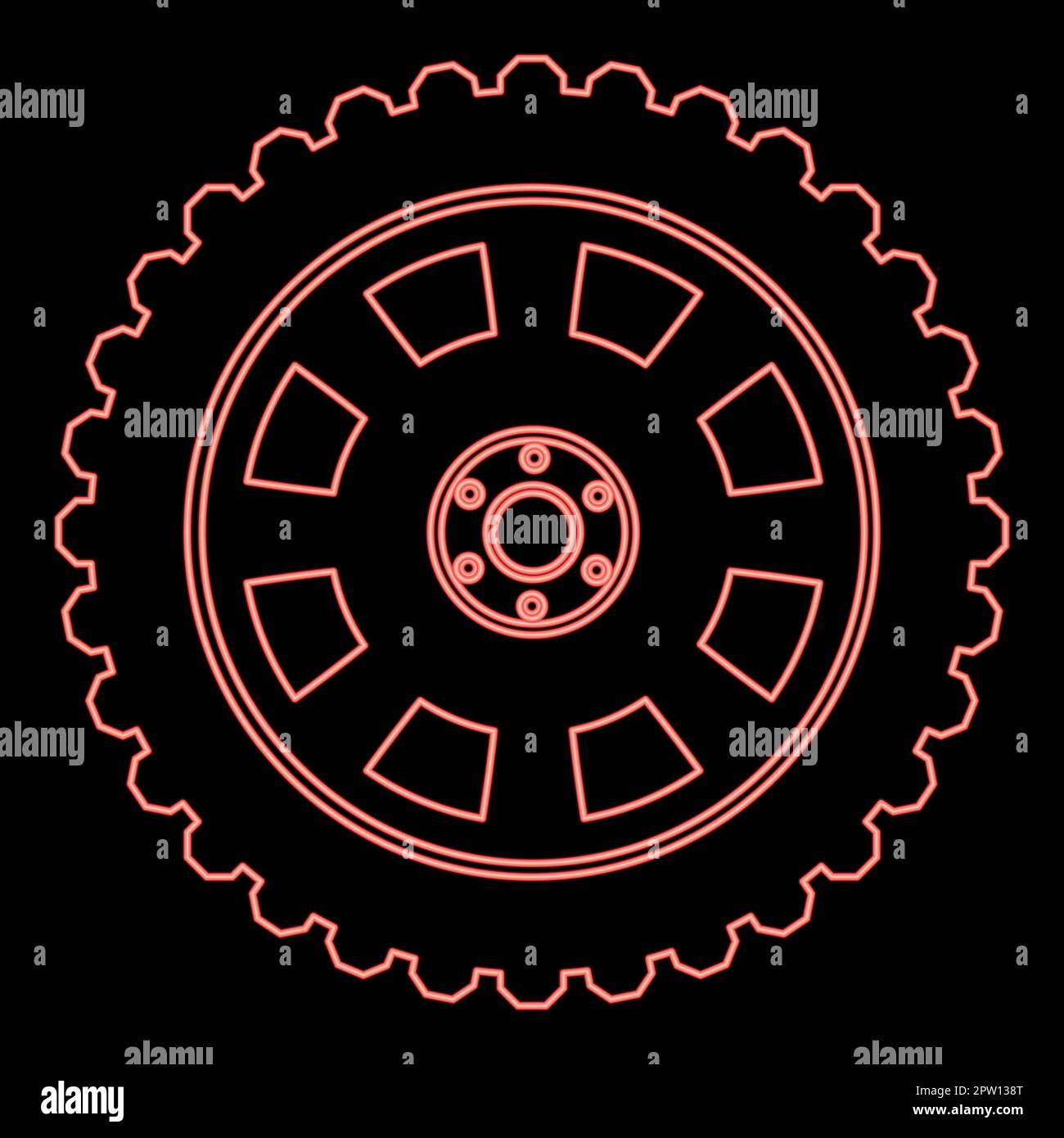 Neon car wheel Tire red color vector illustration image flat style ...