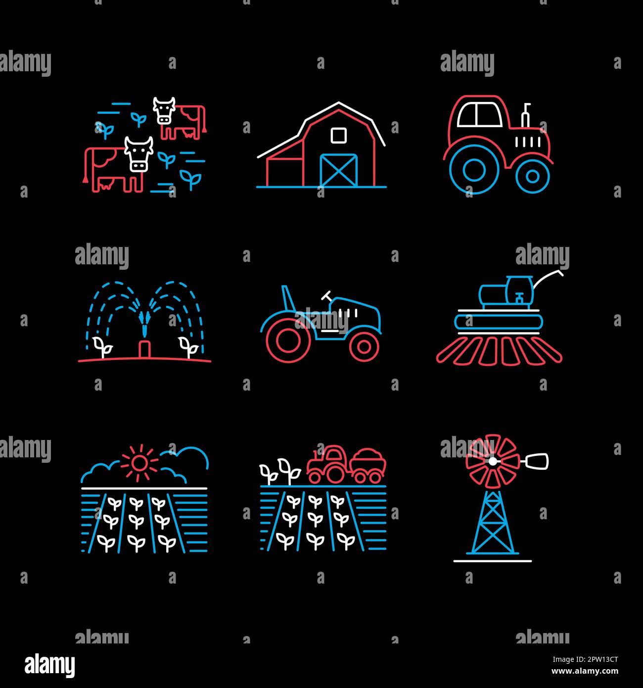 Farm Field on black background icon. Agriculture sign Stock Vector ...