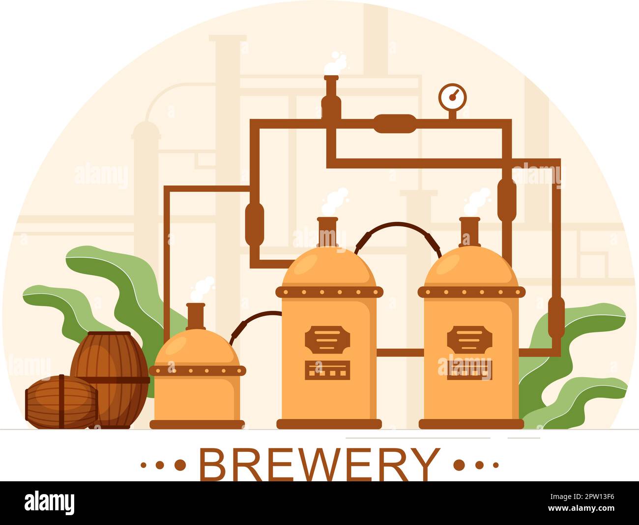 Brewery Production Process with Beer Tank and Bottle Full of Alcohol ...