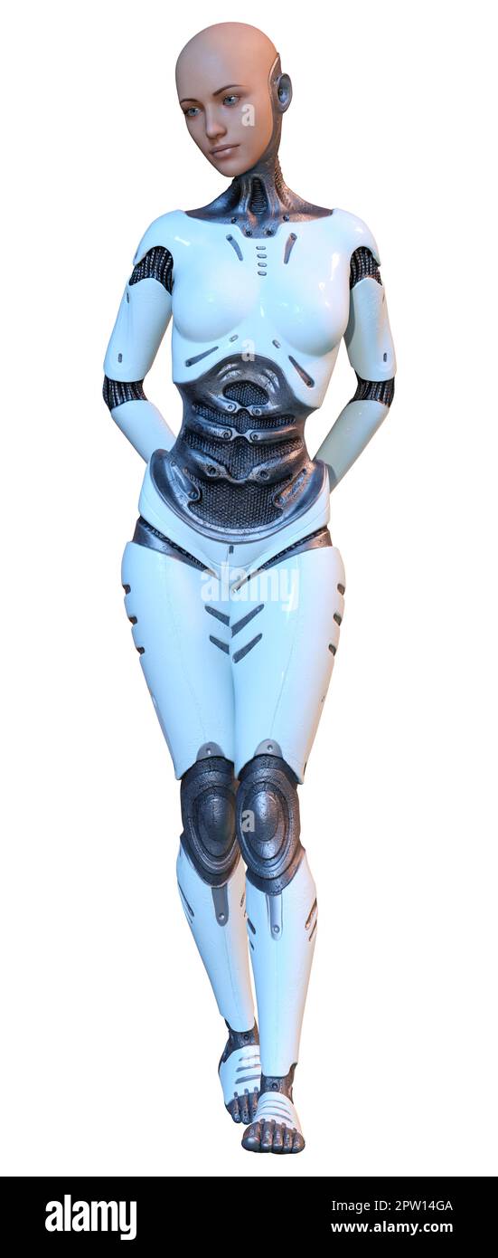 3D rendering of a female robot isolated on white background Stock Photo ...