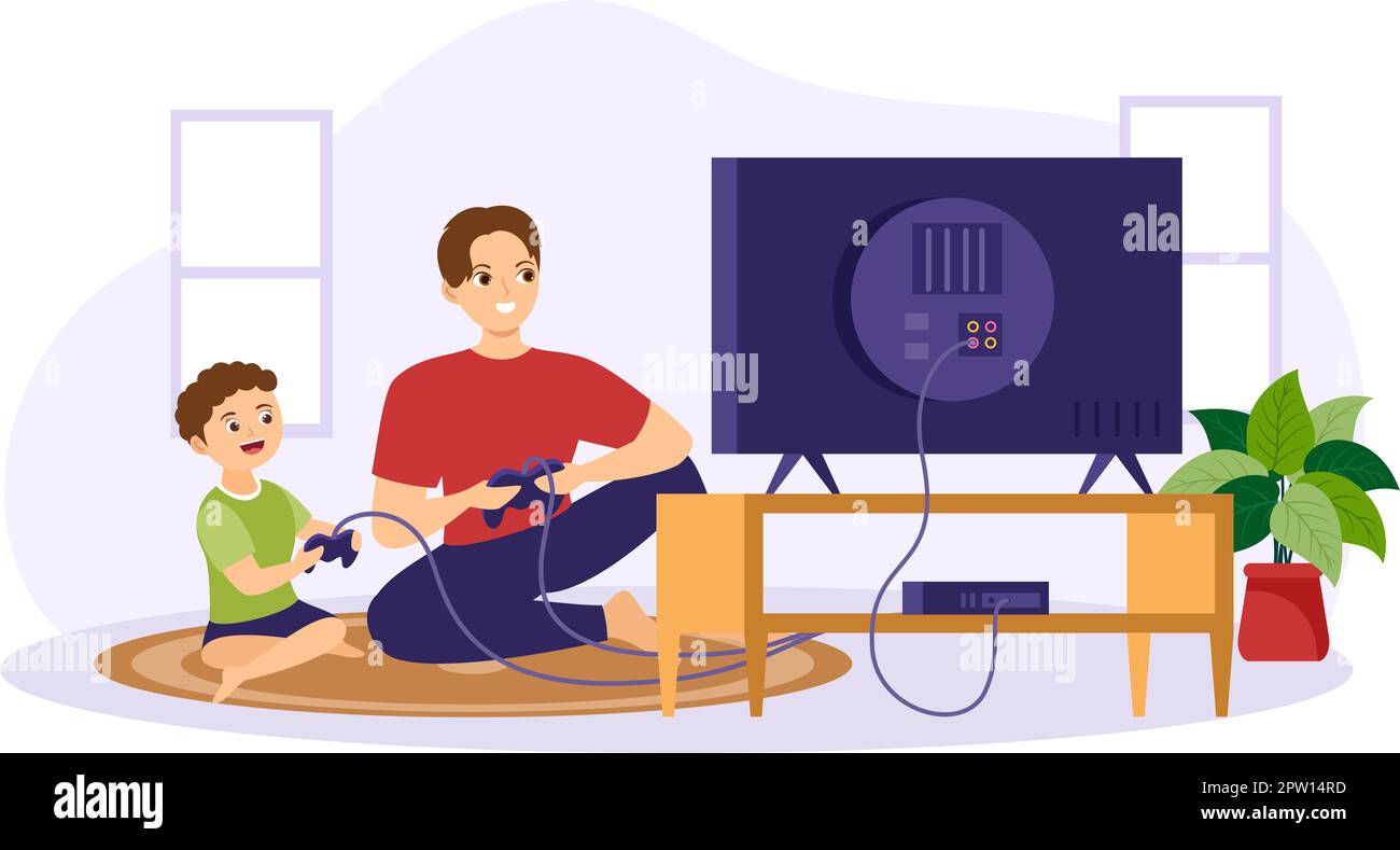 Video Game with Kids Playing Gamepad Controllers Fighting Console on Android Mobile Computer in ...