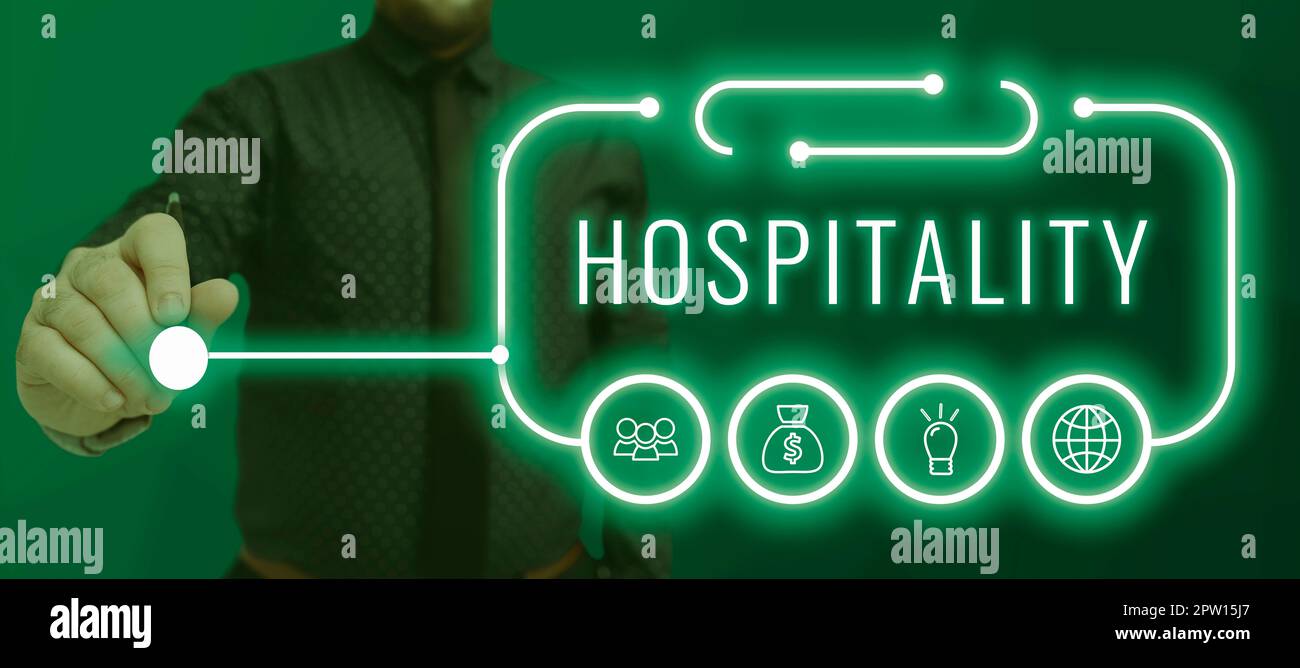 Hand writing sign Hospitality, Concept meaning the friendly and ...