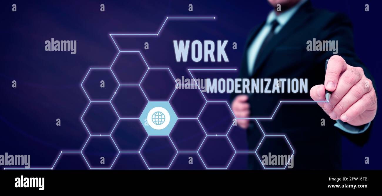 Conceptual caption Work Modernization, Business showcase changing ...