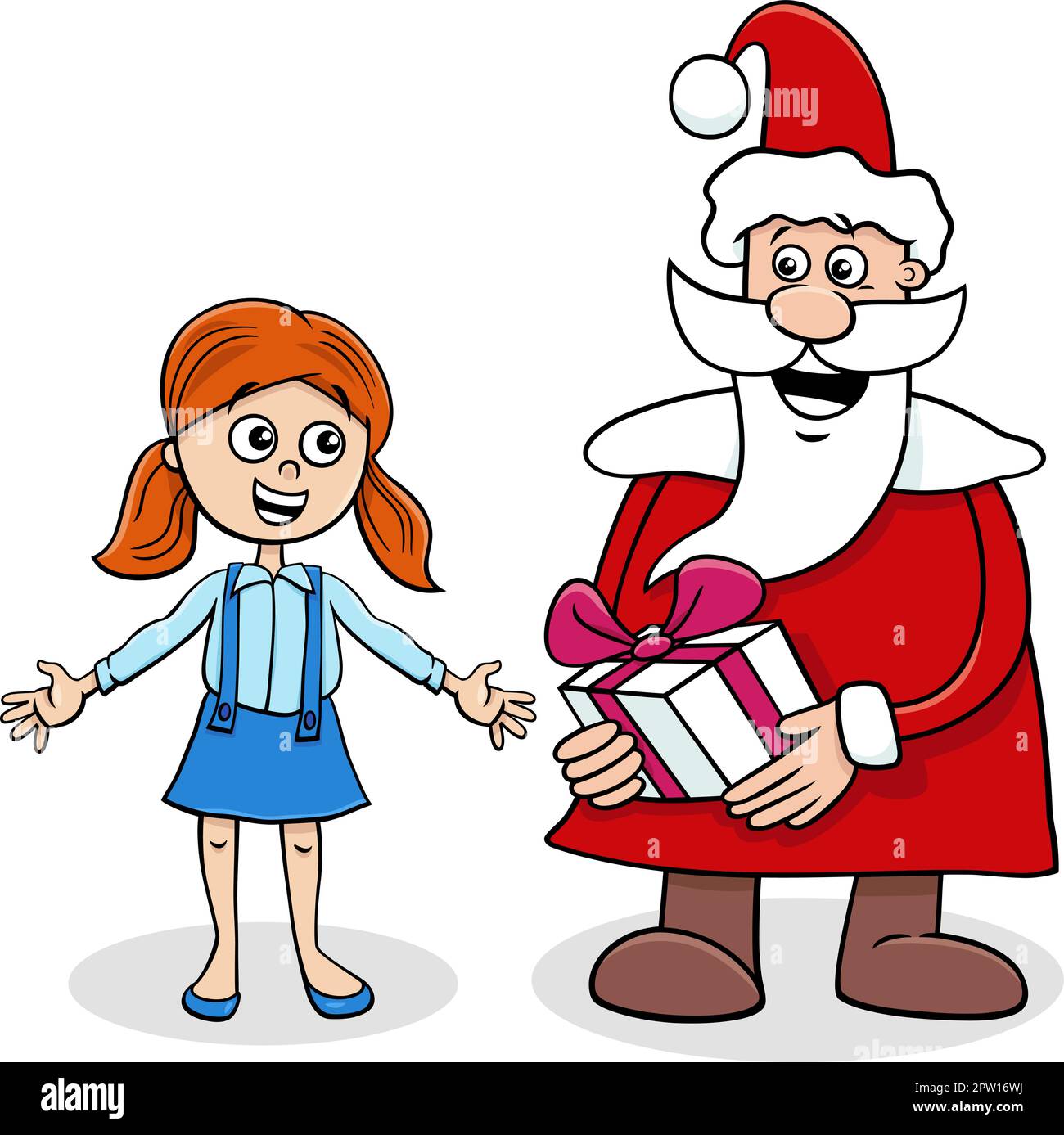 cartoon Santa Claus giving Christmas gift to little girl Stock Vector ...