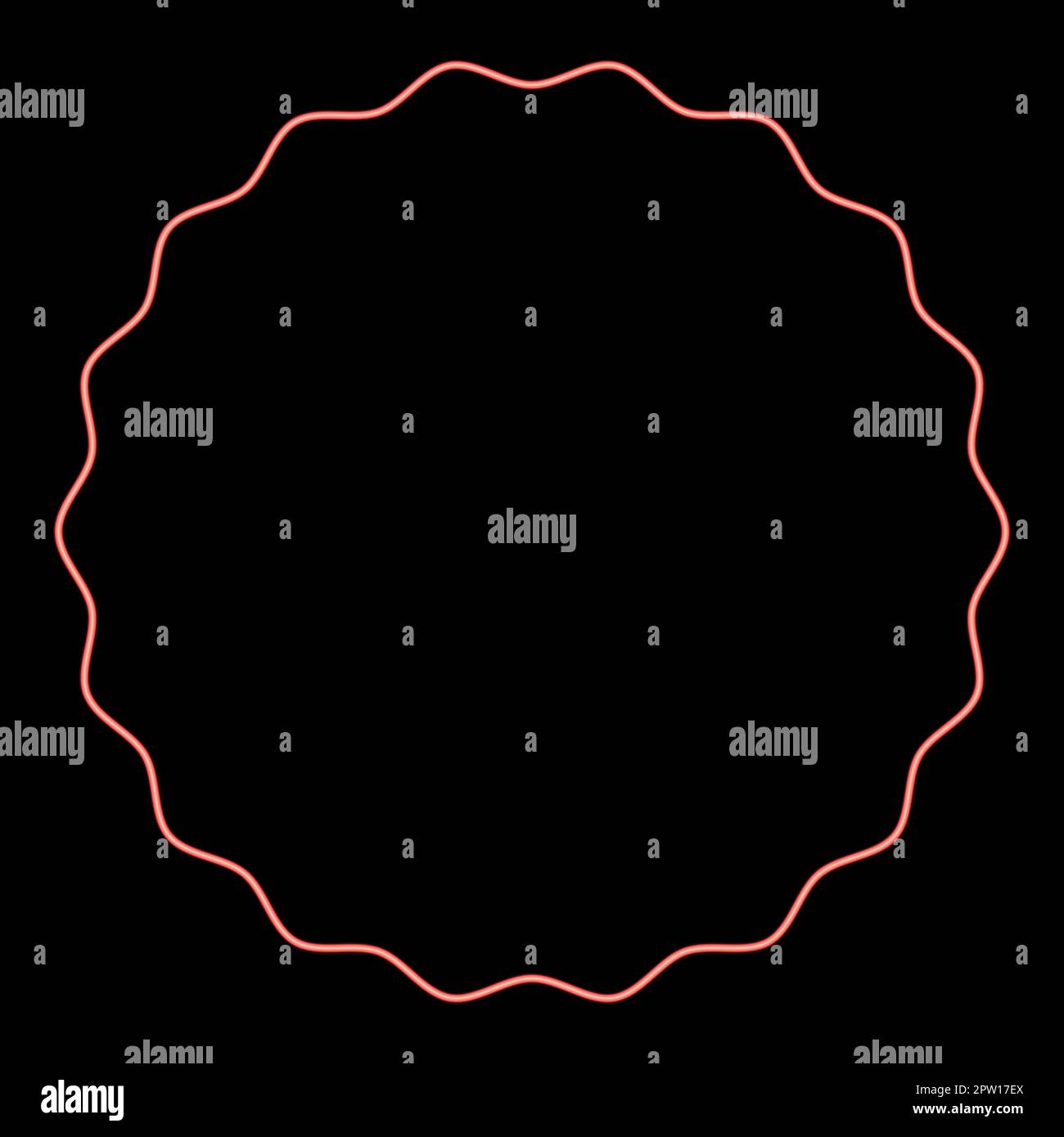 Neon round element with wavy edges Circle label sticker red color ...