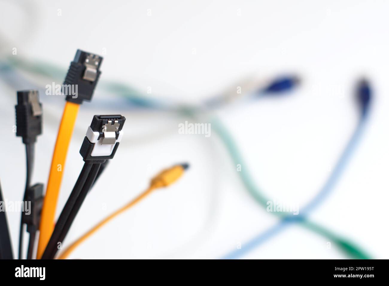 Red, black and yellow data cables. Data storage, network server ...