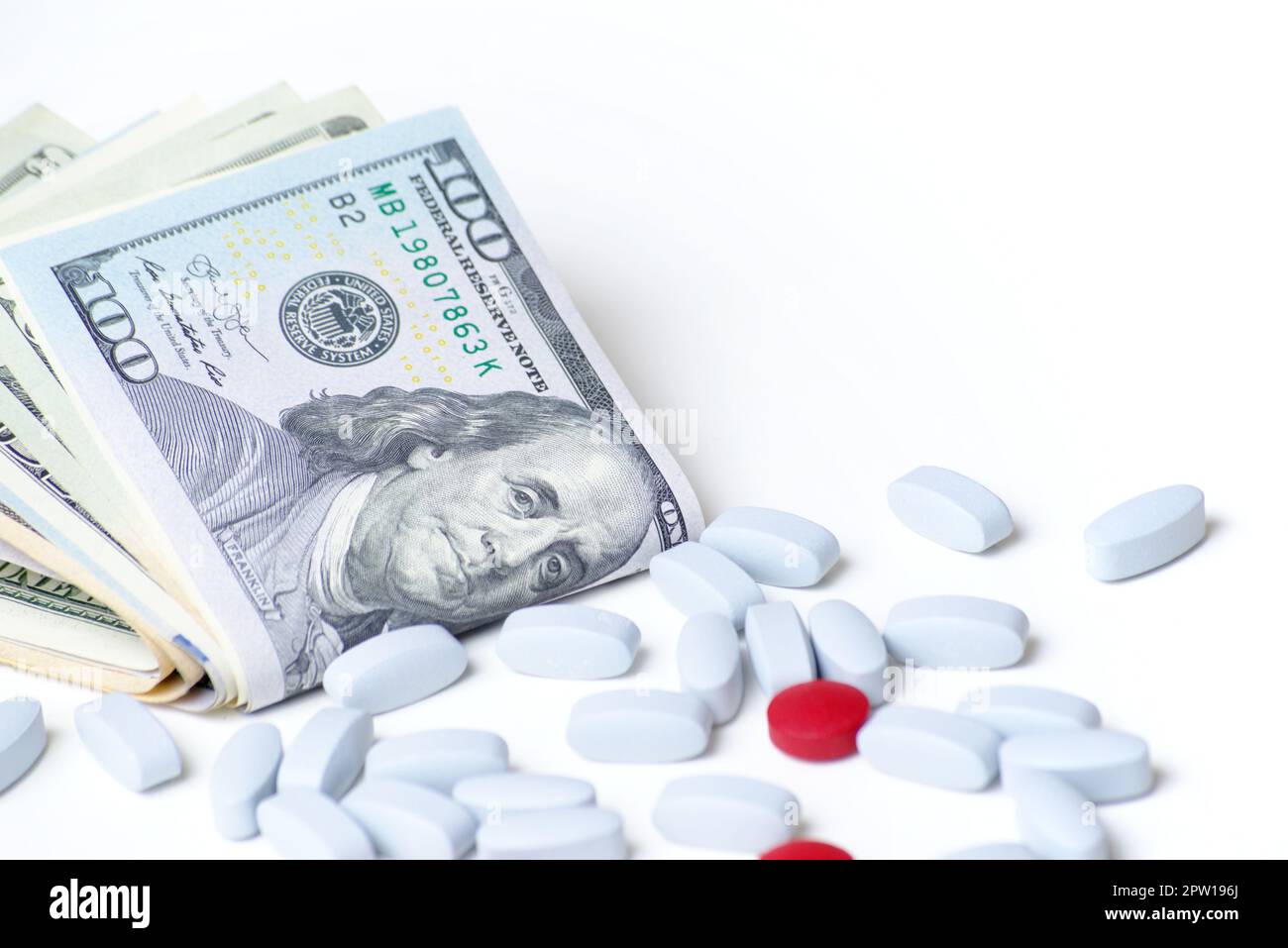 Health insurance, business concept. Red and blue pills on white ...