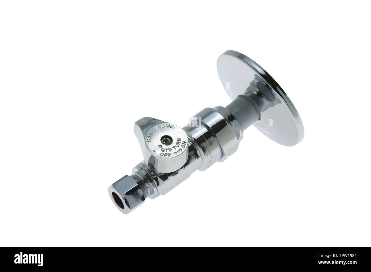 Nickel plated stopcock with decorative cover against a white background ...