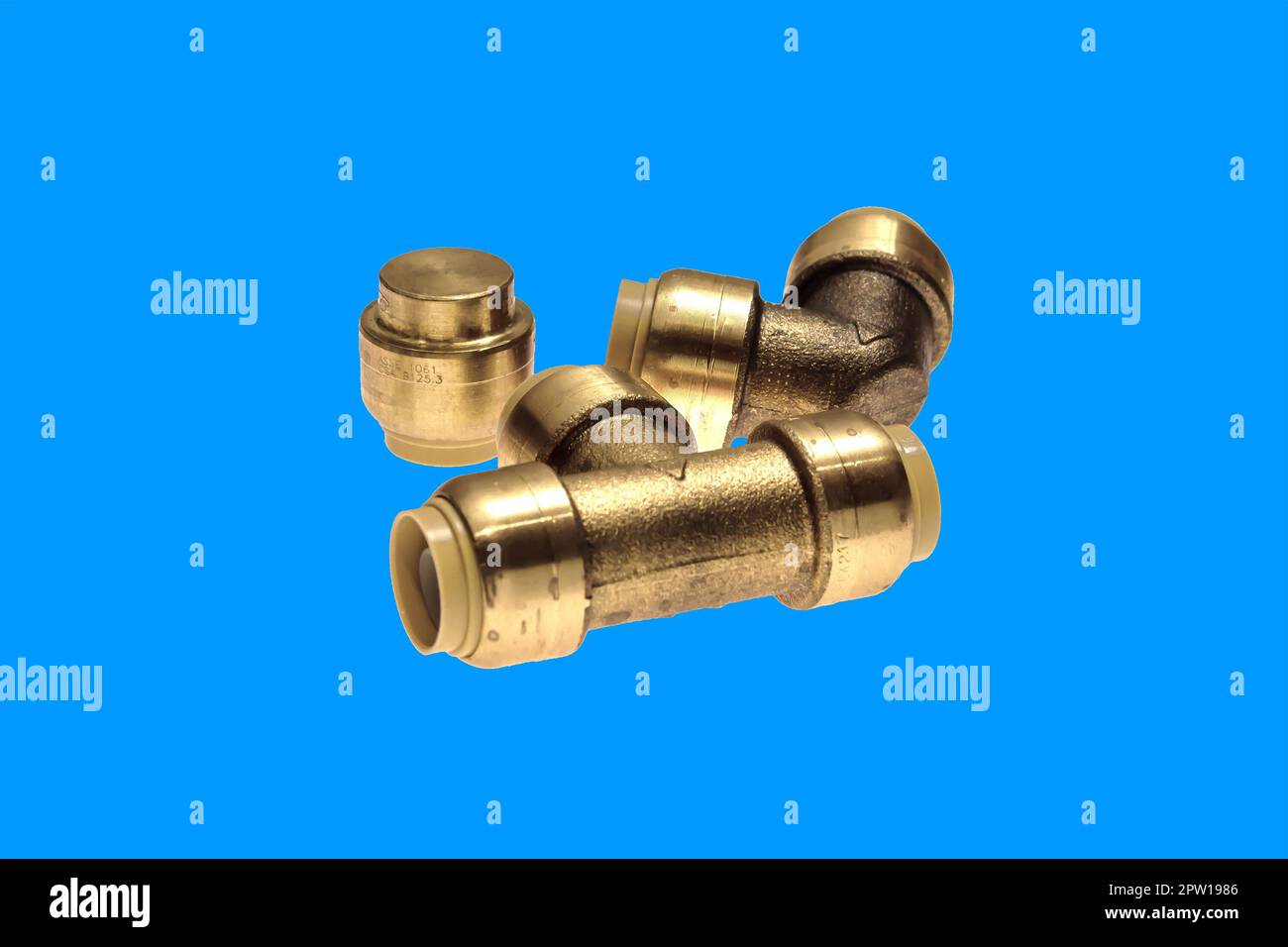 Bronze pipes with threads, for the work of a plumber threads isolated ...