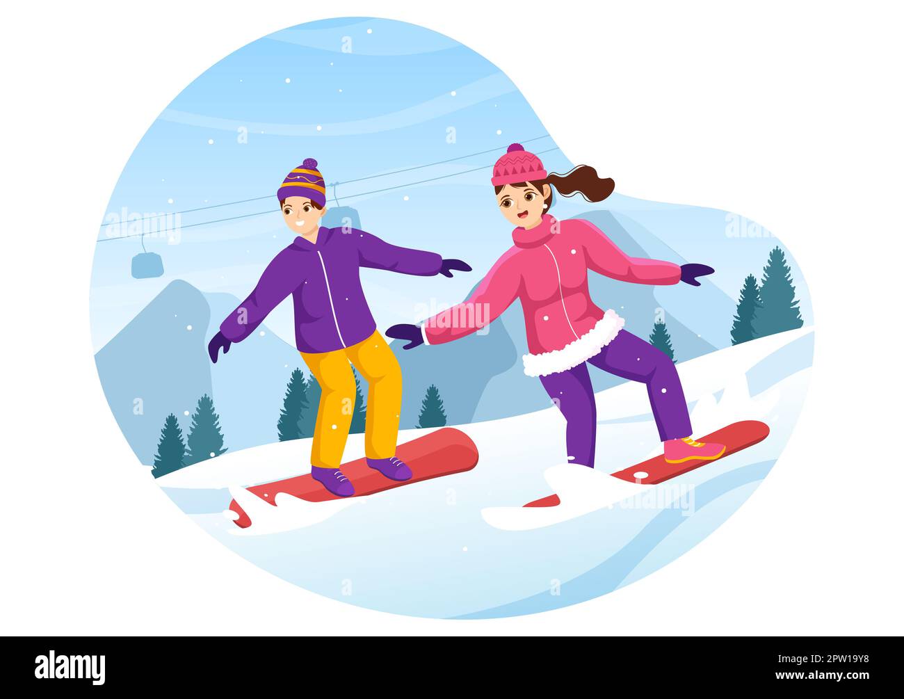 Snowboarding with People Sliding and Jumping on Snowy Mountain Side or ...