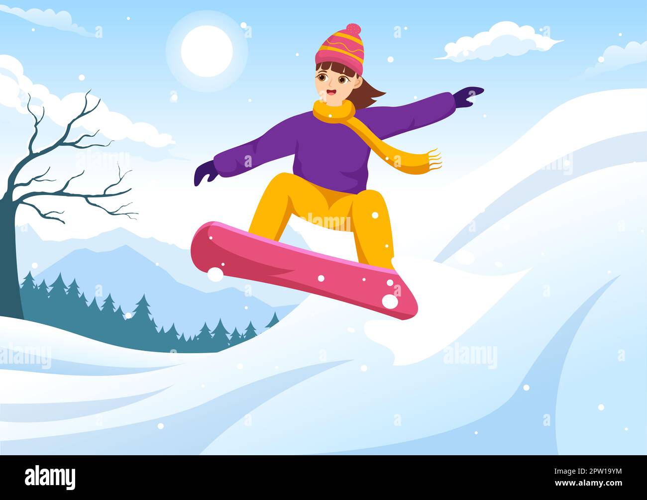 Snowboarding with People Sliding and Jumping on Snowy Mountain Side or ...