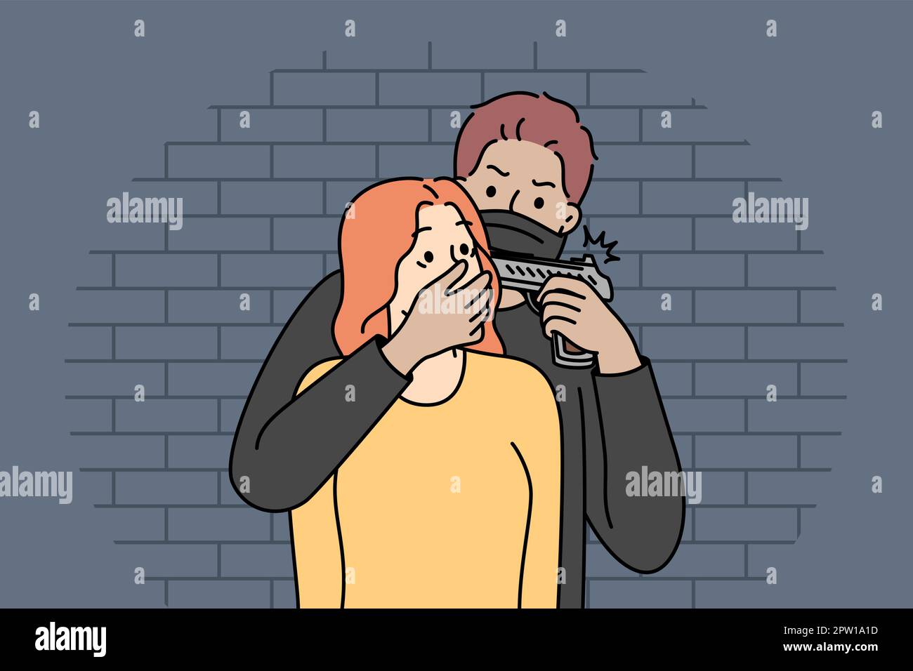 Criminal threaten scared woman with gun Stock Vector Image & Art - Alamy