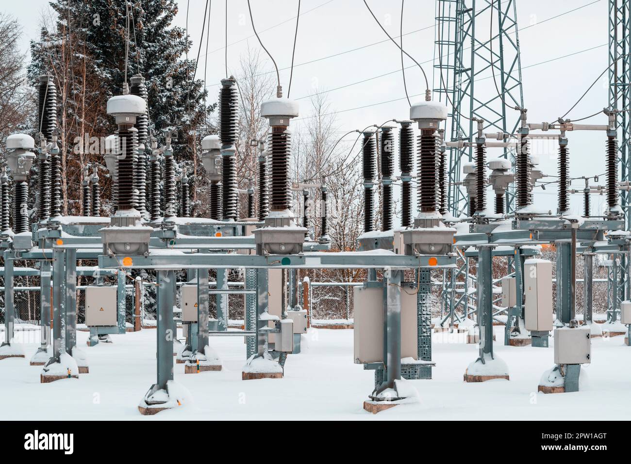 Part of a high voltage substation with switches and disconnectors ...