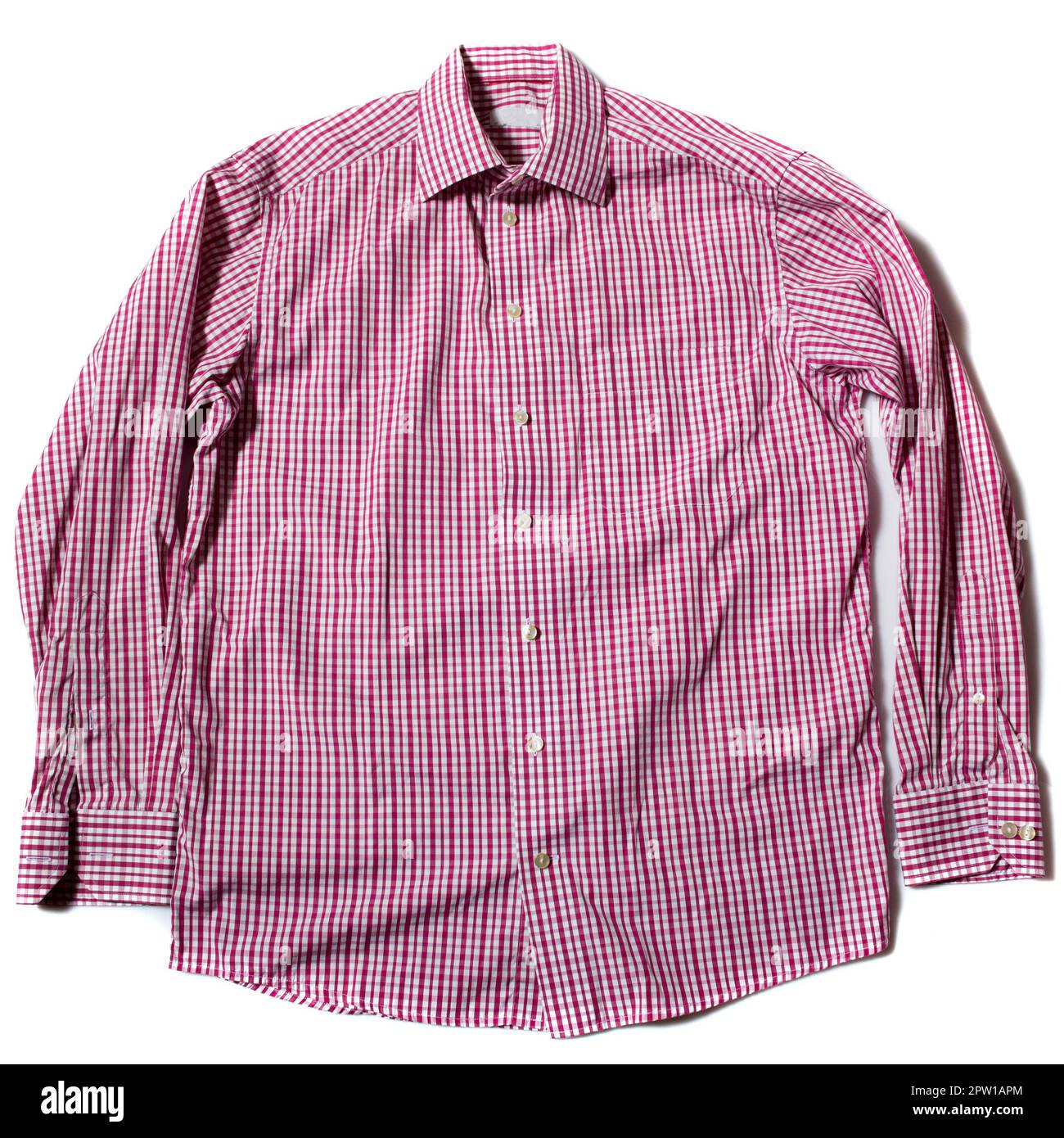 Long sleeve classic formal men's shirt red and white check on white ...