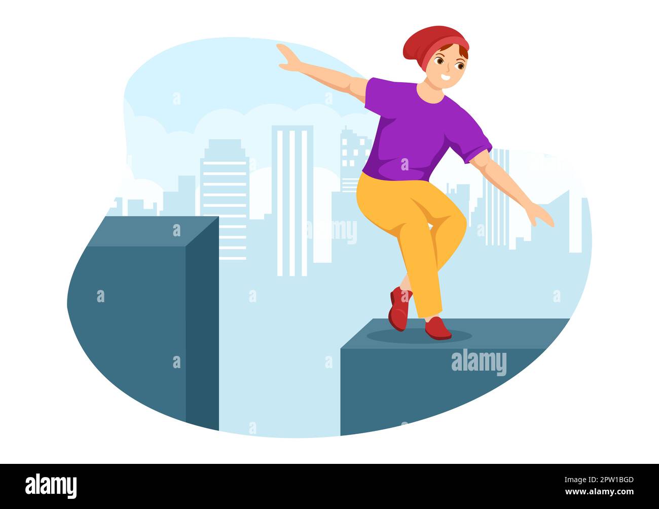 Parkour Sports with Young Men Jumping Over Walls and Barriers in City ...