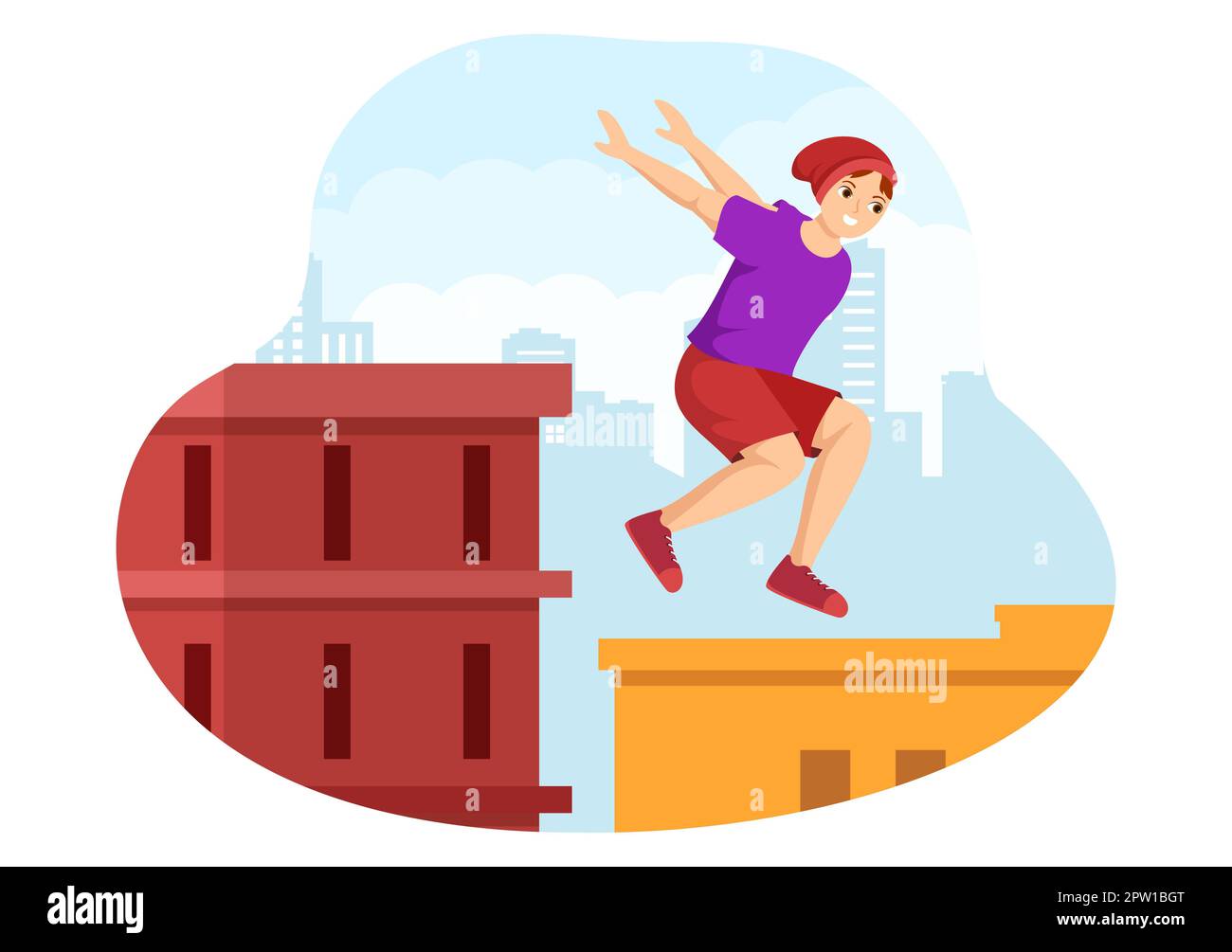 Parkour Sports with Young Men Jumping Over Walls and Barriers in City ...