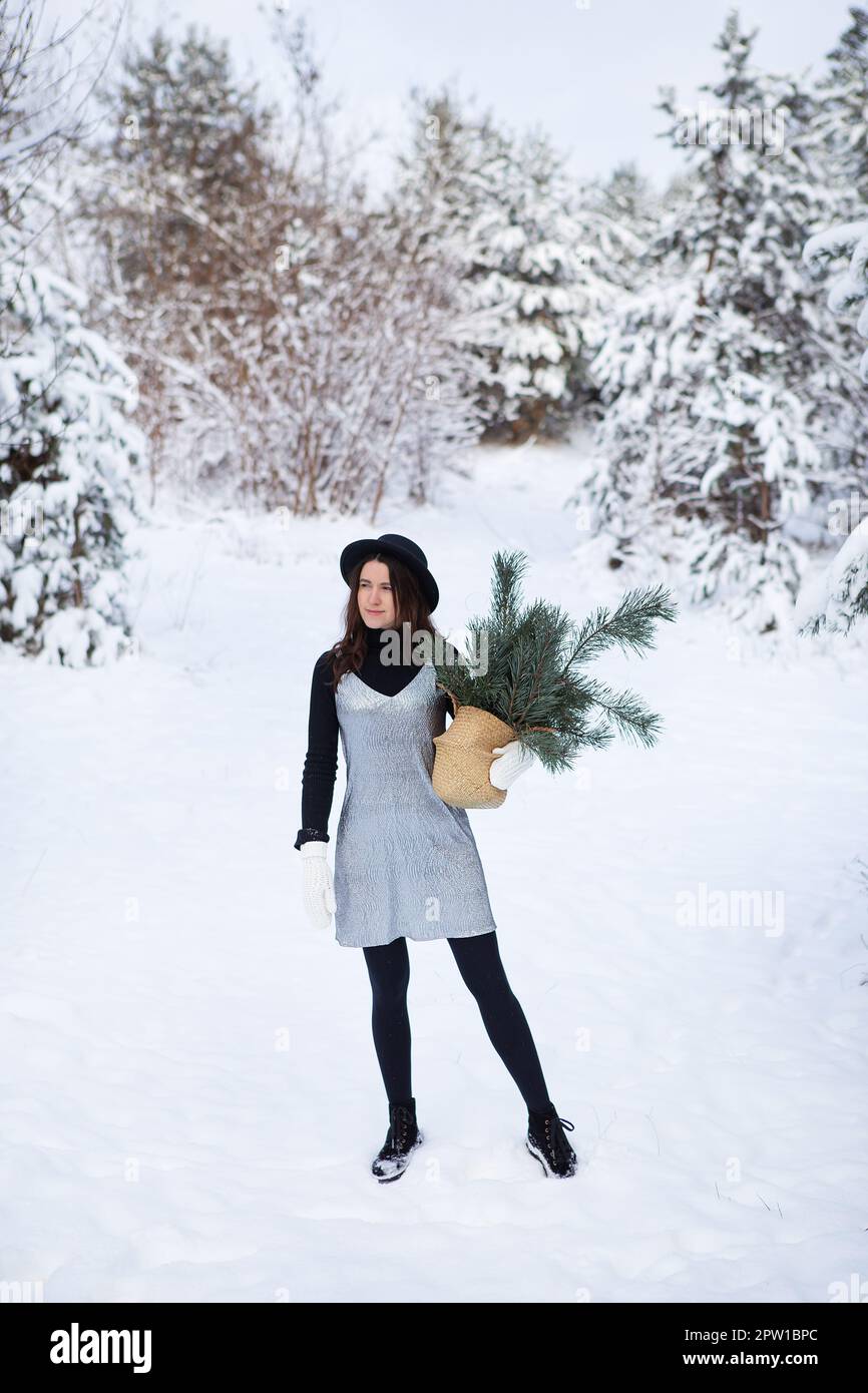 Young woman stands by forest road hi-res stock photography and images - Alamy