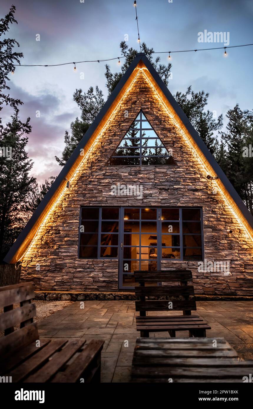 Triangle Frame House in the Forest. Prefab Wood and Stone Design ...