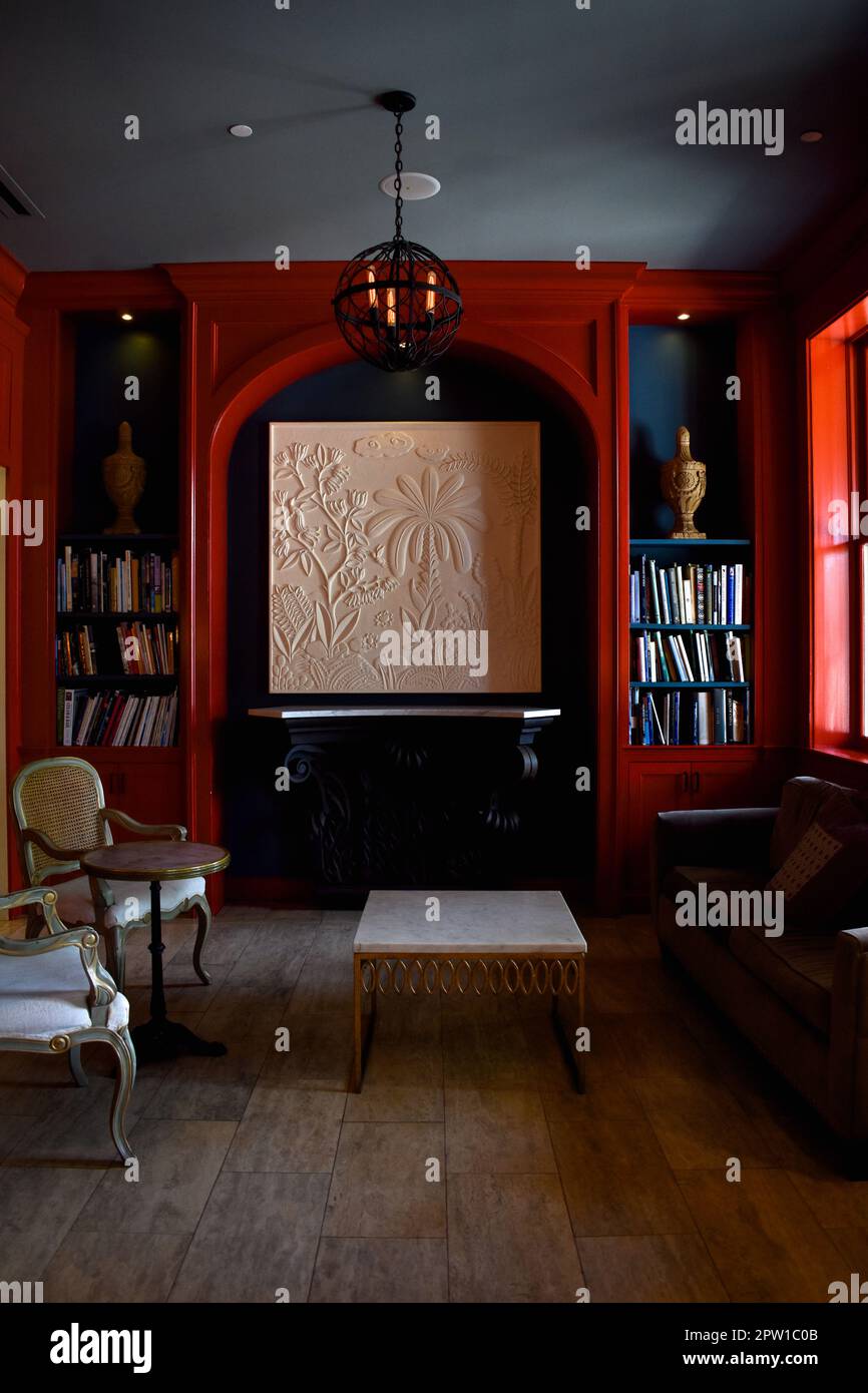 Hotel library magazine cover interior design Stock Photo - Alamy