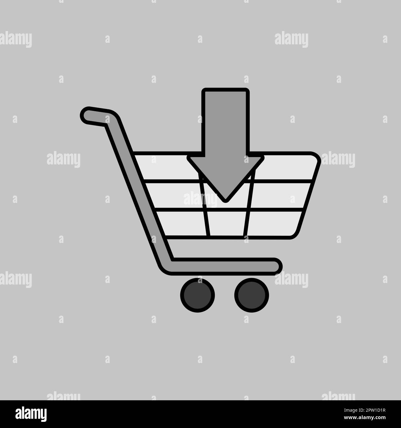Shopping cart with an arrow grayscale icon. E-commerce sign. Graph ...