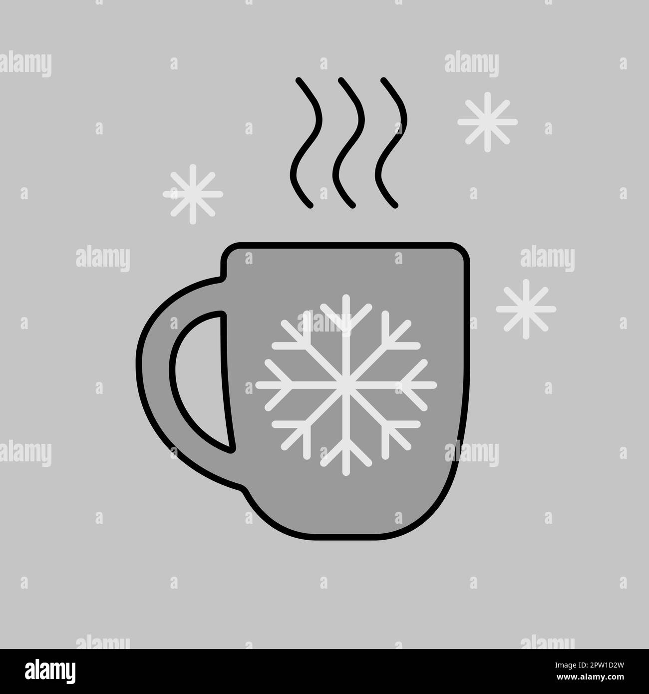 Christmas hot coffee in cup vector isolated grayscale icon. Winter sign ...