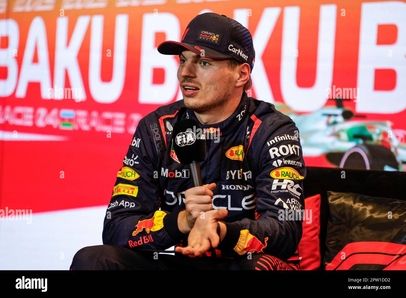 VERSTAPPEN Max (ned), Red Bull Racing RB19, portrait during the Formula 1 Azerbaijan Grand Prix ...