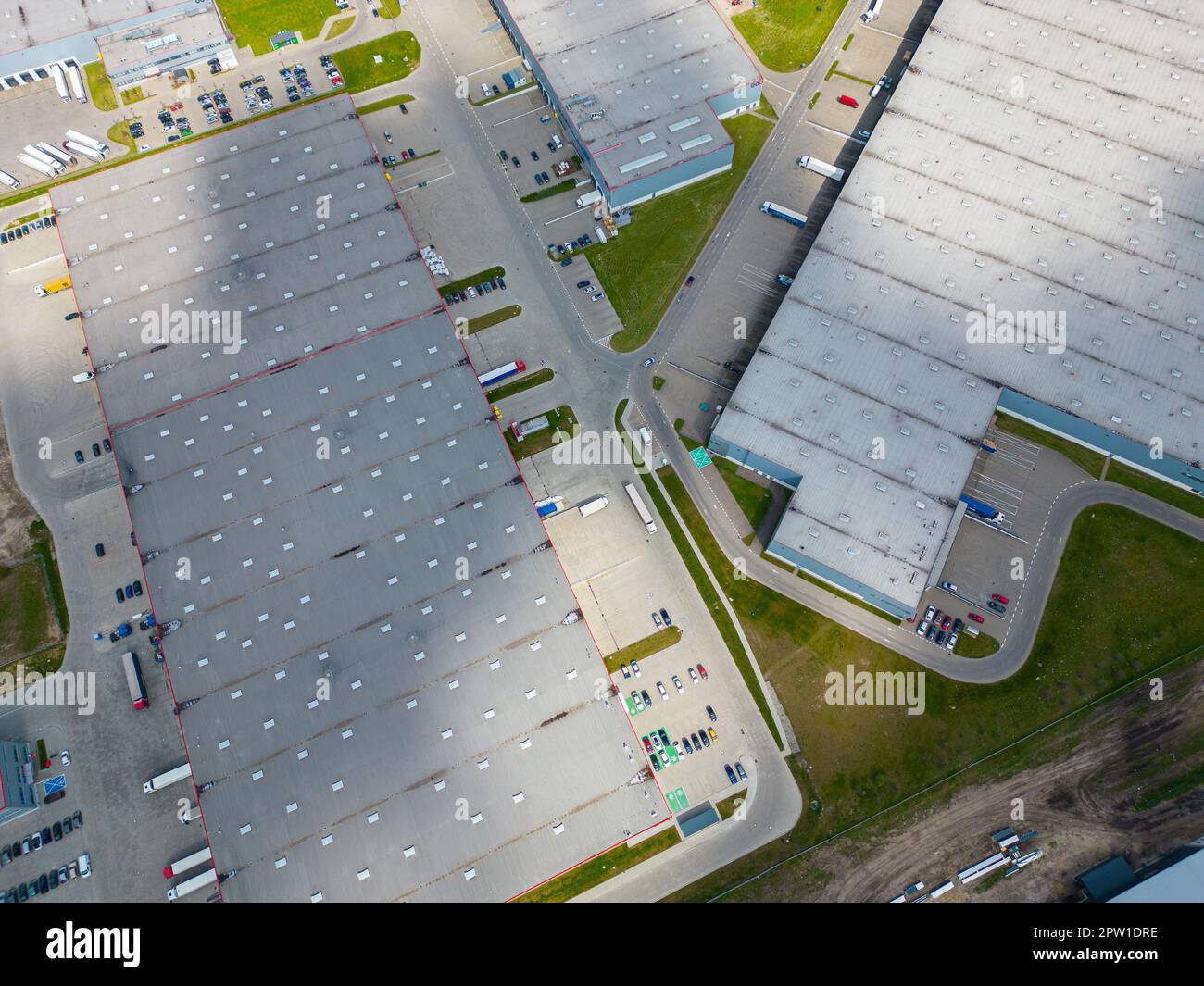 Aerial view of goods warehouse. Logistics center in industrial city ...