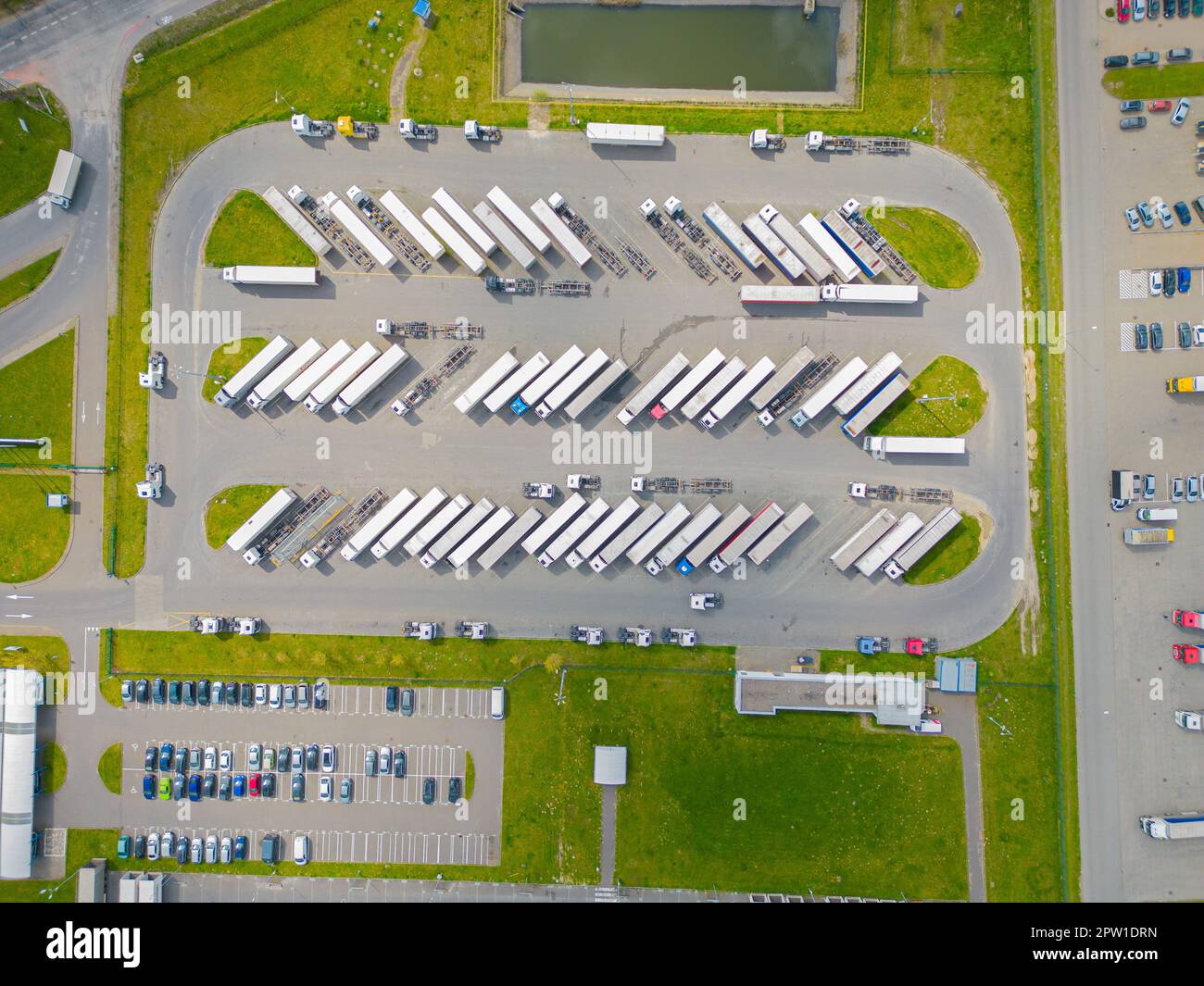 Aerial view of goods warehouse. Logistics center in industrial city ...