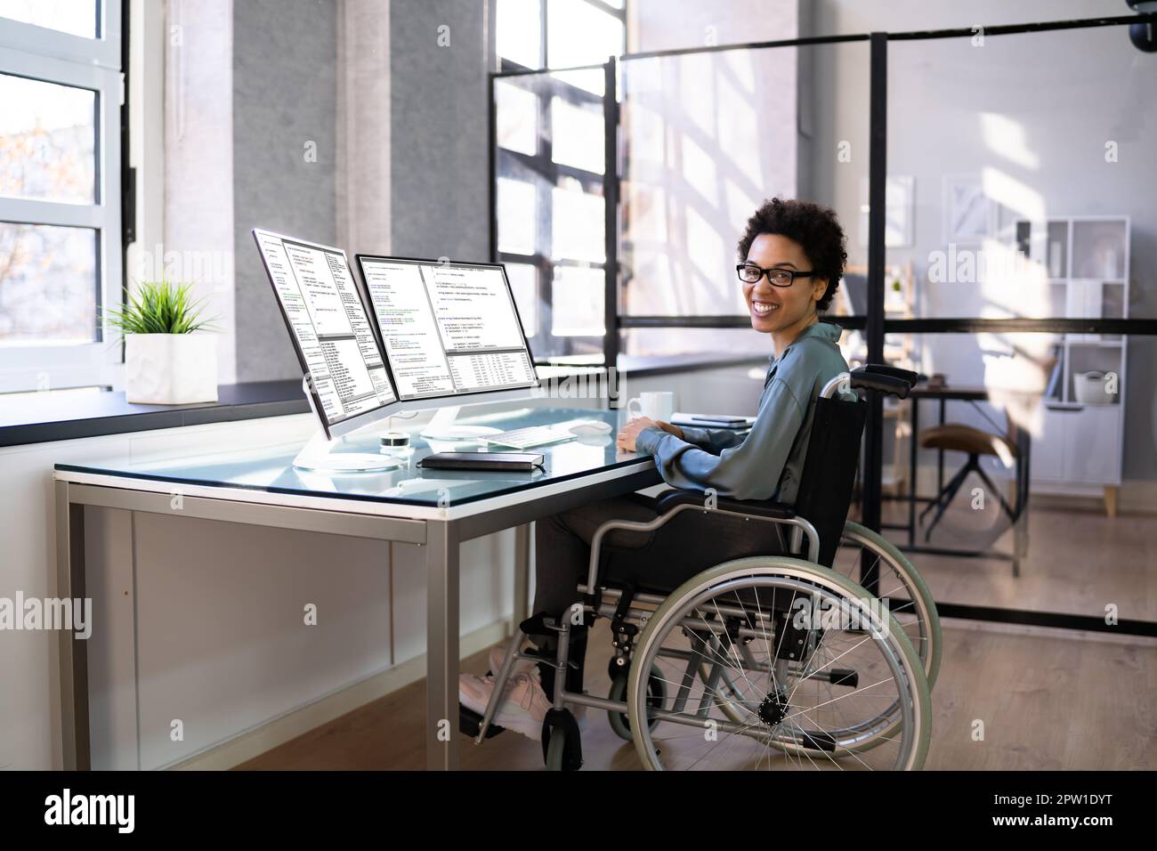 African American Woman Programmer. Girl Coding On Computer Stock Photo ...