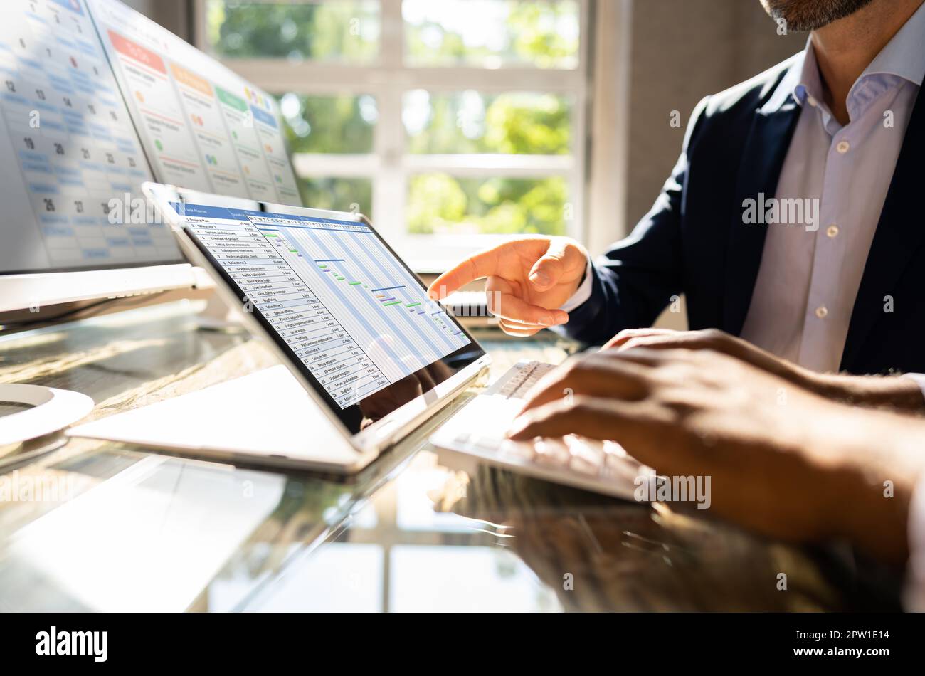 Digital Gantt Chart On Laptop In Office Stock Photo - Alamy