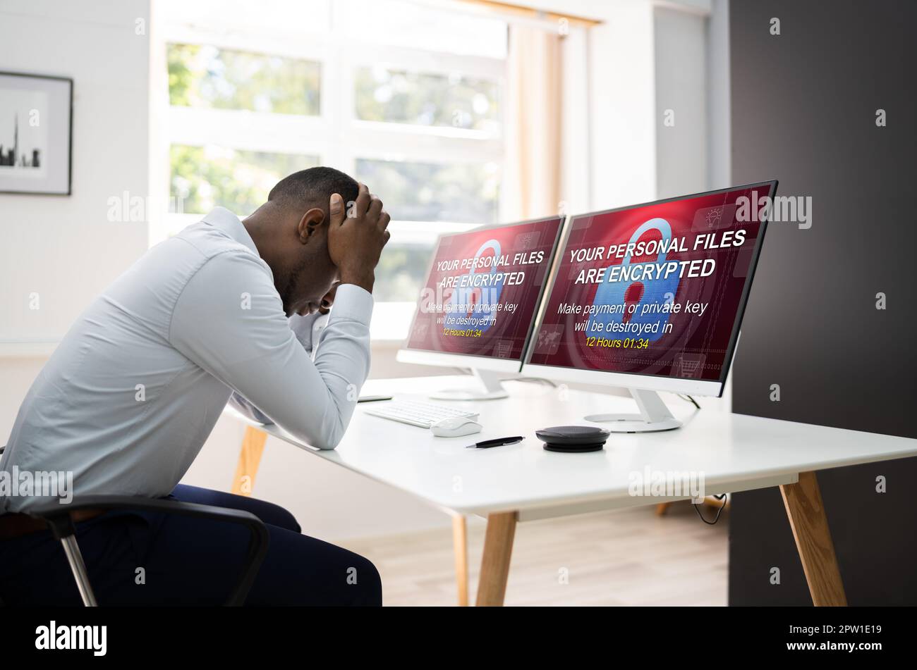 Ransomware Cyber Attack Showing Personal Files Encrypted Screen Stock ...