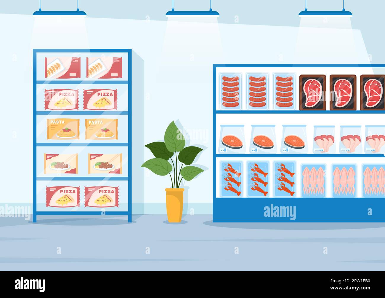 Frozen Food Store with Products Vacuumed using Foil and Pouch Packaging ...