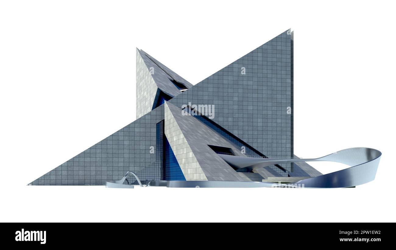 Futuristic architecture with concrete and glass interlocked triangular ...