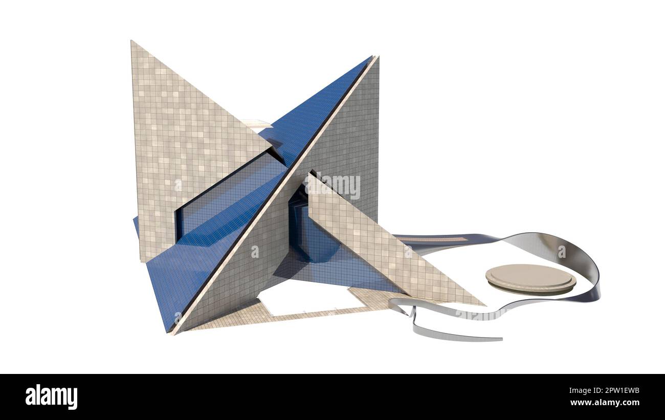 Futuristic architecture with concrete and glass interlocked triangular ...