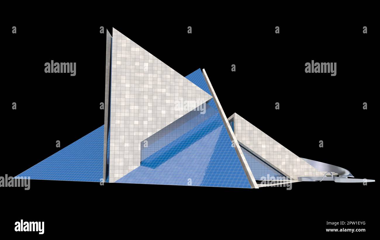 Futuristic architecture with concrete and glass interlocked triangular ...