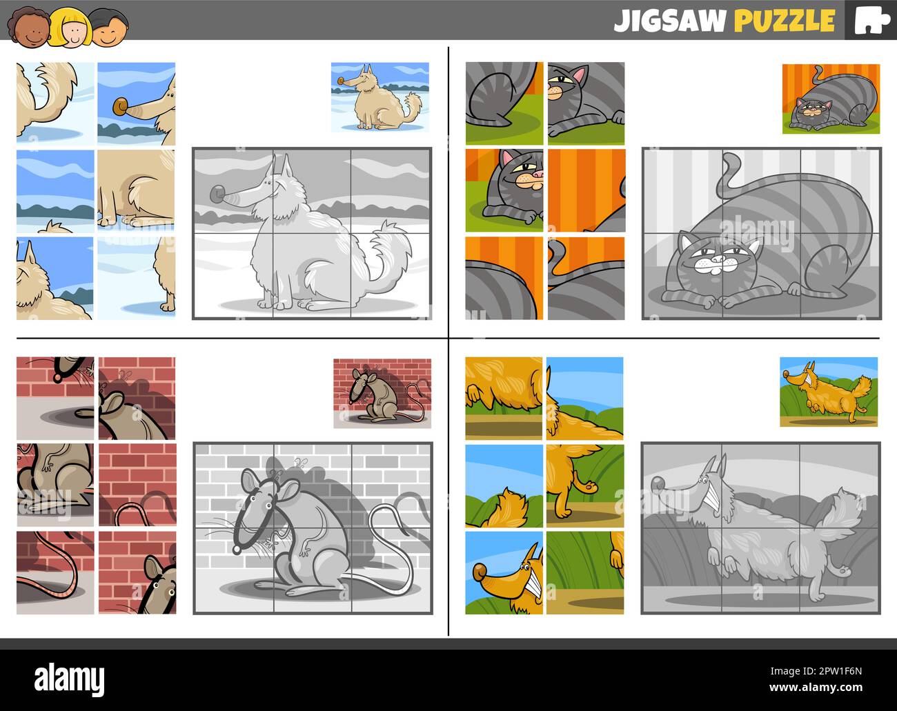 jigsaw puzzle task set with cartoon animals Stock Vector Image & Art ...