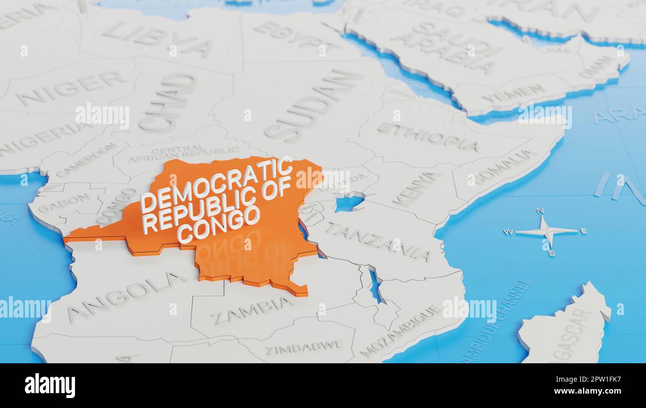 Democratic Republic of Congo highlighted on a white simplified 3D world ...