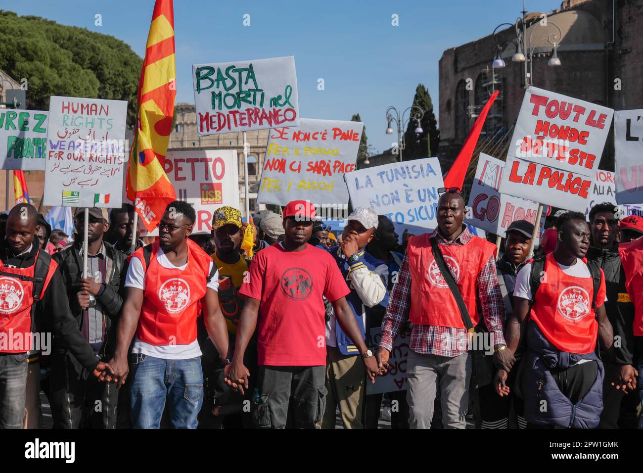 Rome, . 28th Apr, 2023. 28/04/2023 Rome: "No On Our Skin" demonstration ...
