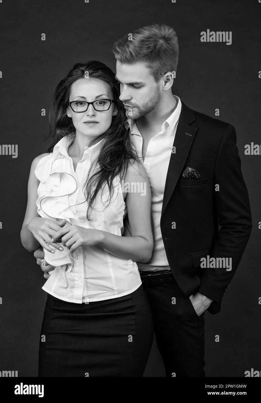 business partners on black background. formal couple in love ...