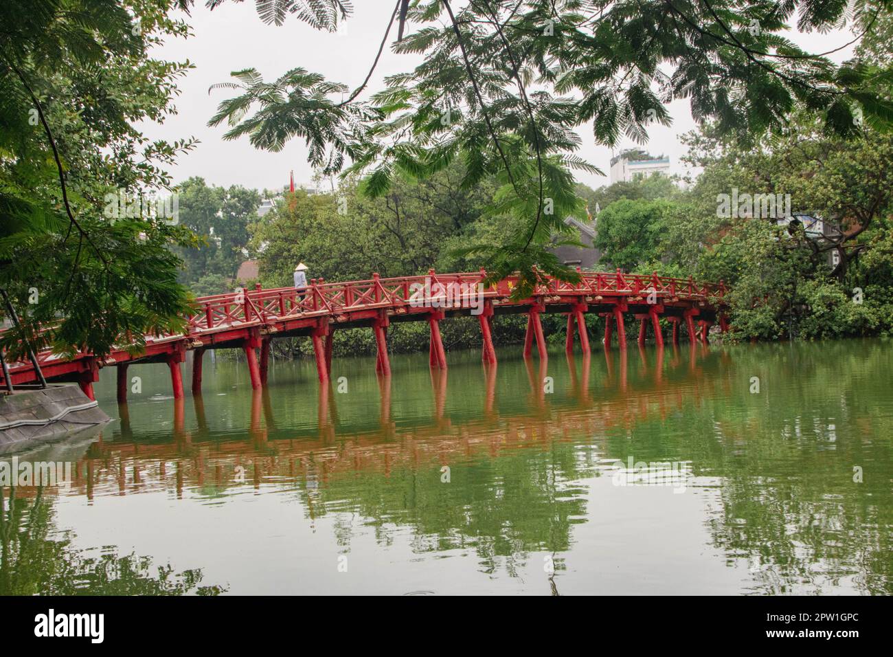 The Huc Bridge on Hoan Kiem lake at Hanoi also known as “Sword Lake ...