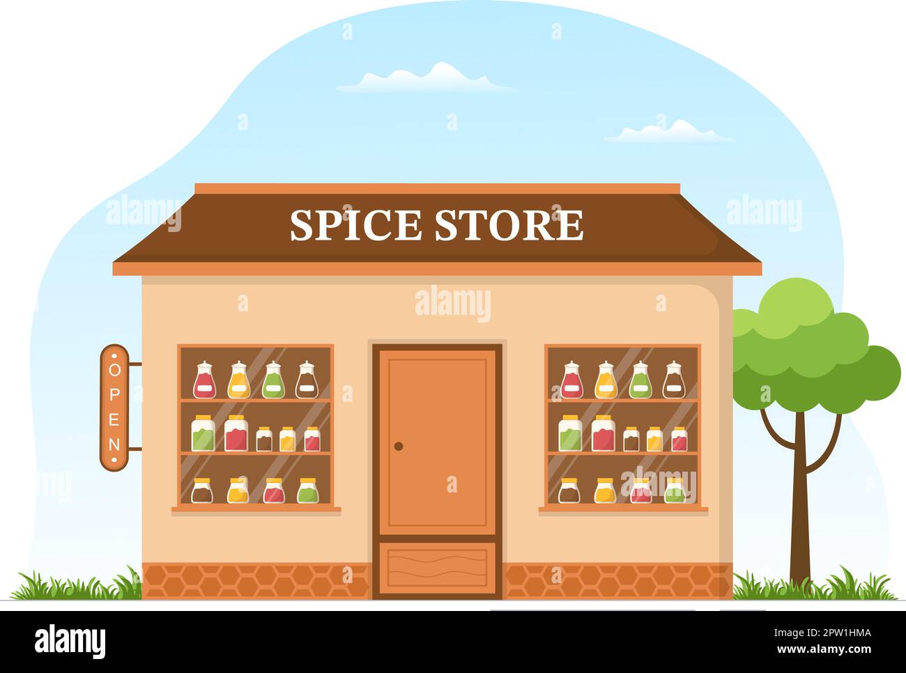 Spice Shop with Different Hot Spices, Condiment, Exotic Fresh Seasoning ...