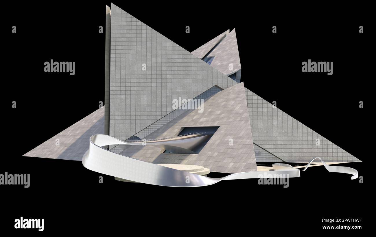 Futuristic architecture with concrete and glass interlocked triangular ...