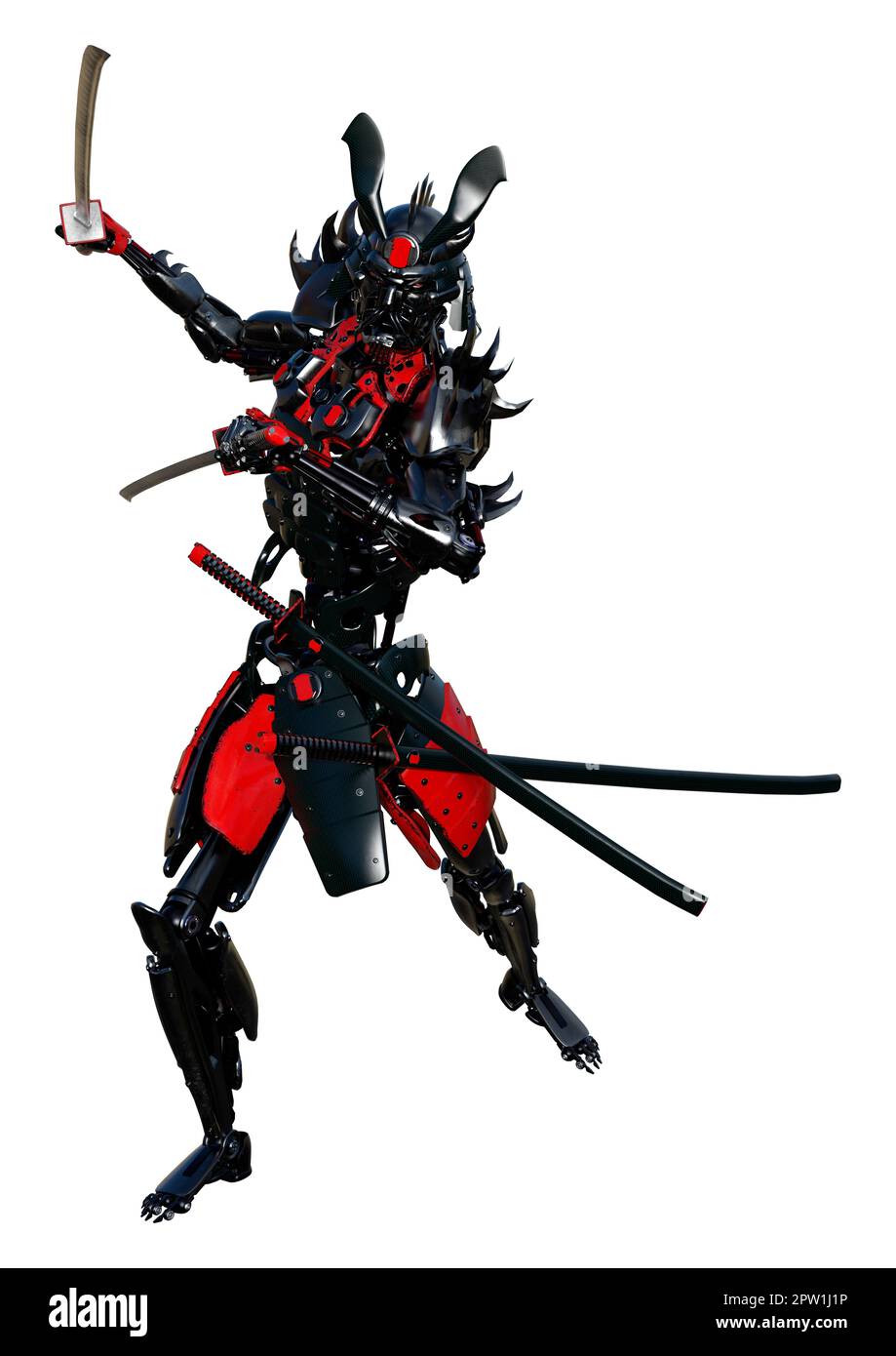 3D rendering of a male samurai robot isolated on white background Stock ...