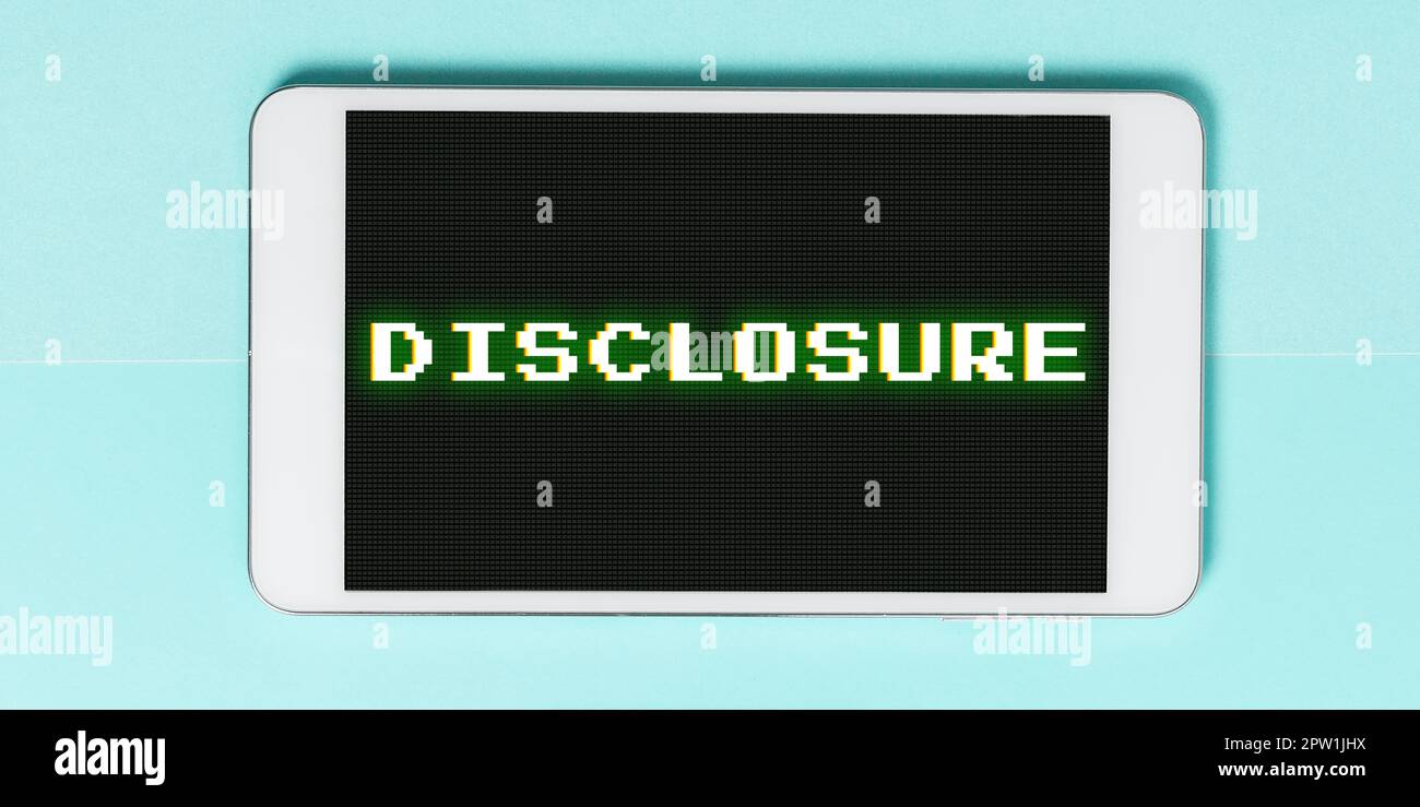 Text caption presenting Disclosure, Business showcase The action of ...