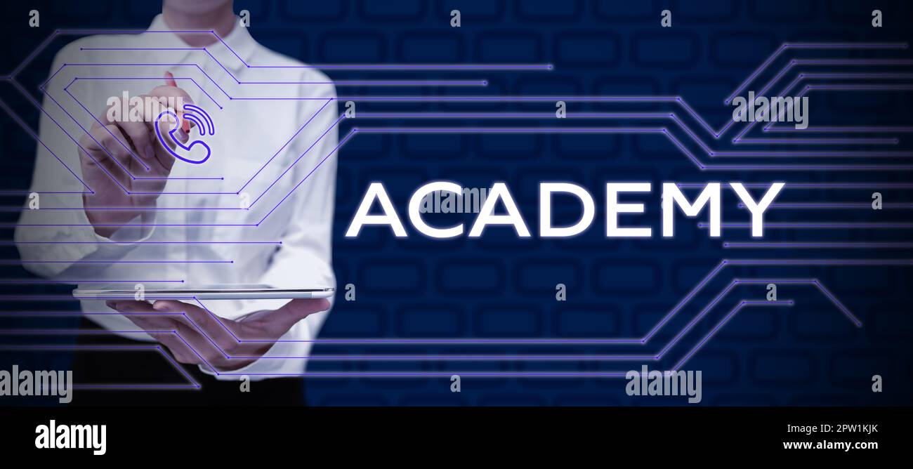 Conceptual caption Academy, Word for where students can go to receive ...