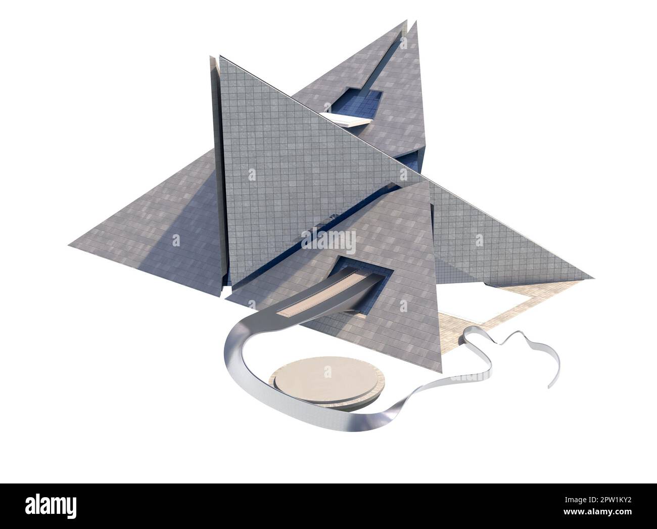 Futuristic architecture with concrete and glass interlocked triangular ...