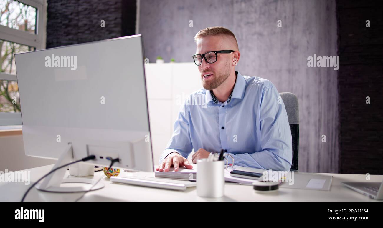 Man Using Online Virtual Video Training Call Stock Photo - Alamy