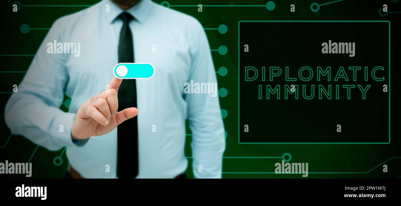 Hand writing sign Diplomatic Immunity, Conceptual photo law that gives ...