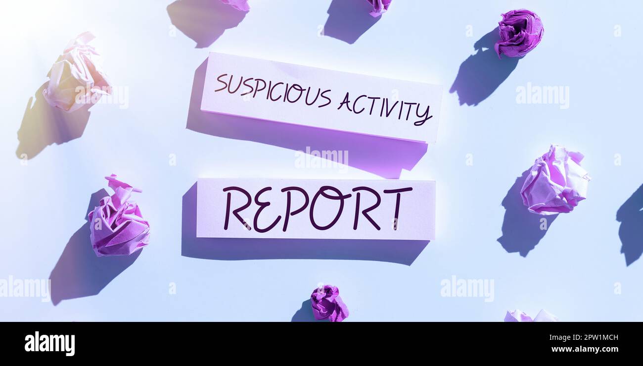 Text caption presenting Suspicious Activity Report, Business idea ...